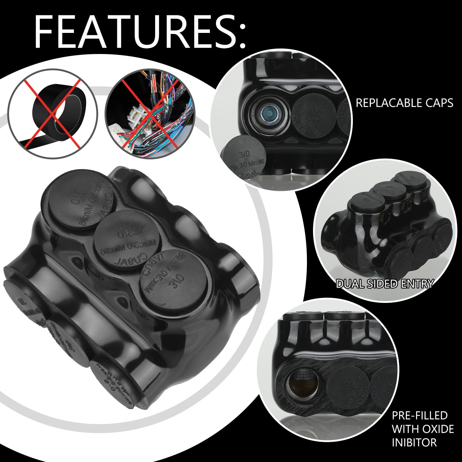 Snapklik.com : Copkim 10 Pack Black Multi Cable Connector Insulated ...