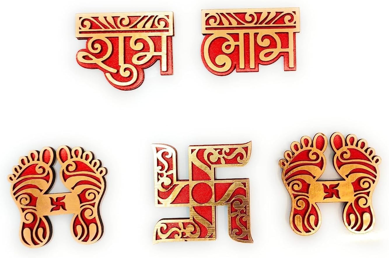 Amazon.com: RA & SONS Laxmi charan Subha Labha Swastik Red Colour Pooja ...