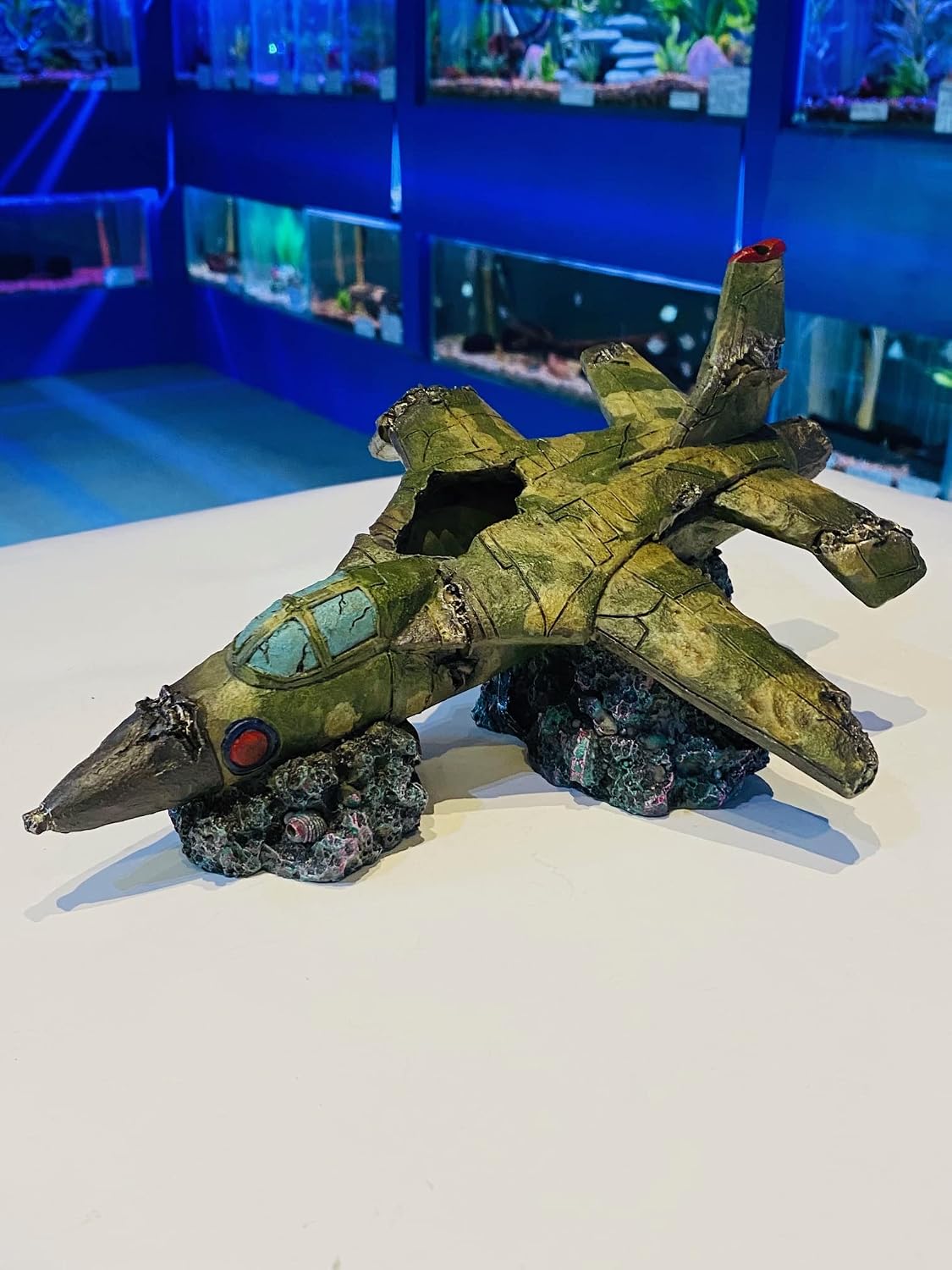 Mezzaluna Gifts 24 cm Green Military Fighter Jet Plane Wreck Aquarium ...