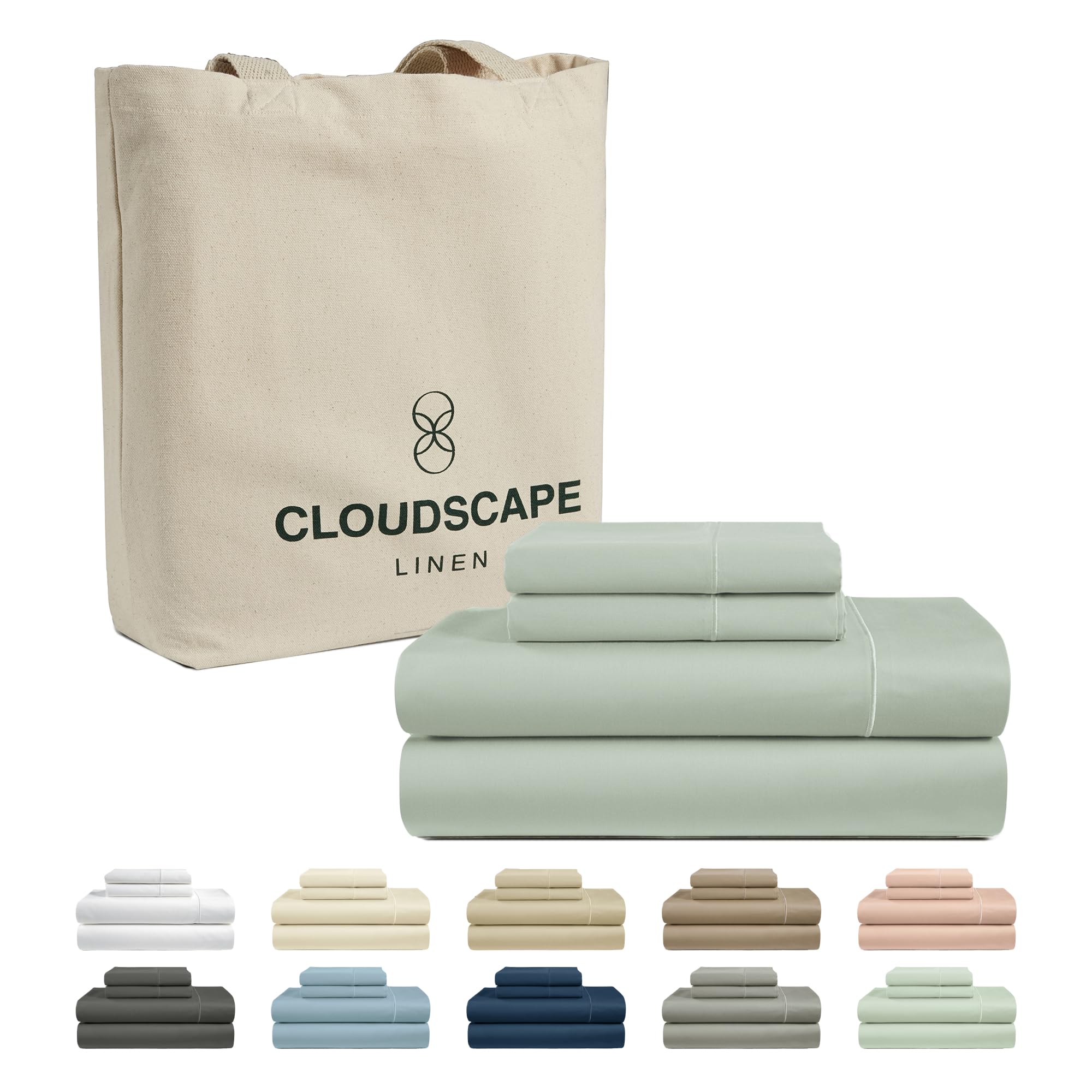 Cloud Scape Linen 1000 Thread Count Queen Size Sheets Set - 4 Pieces, Mineral 100% Egyptian ...