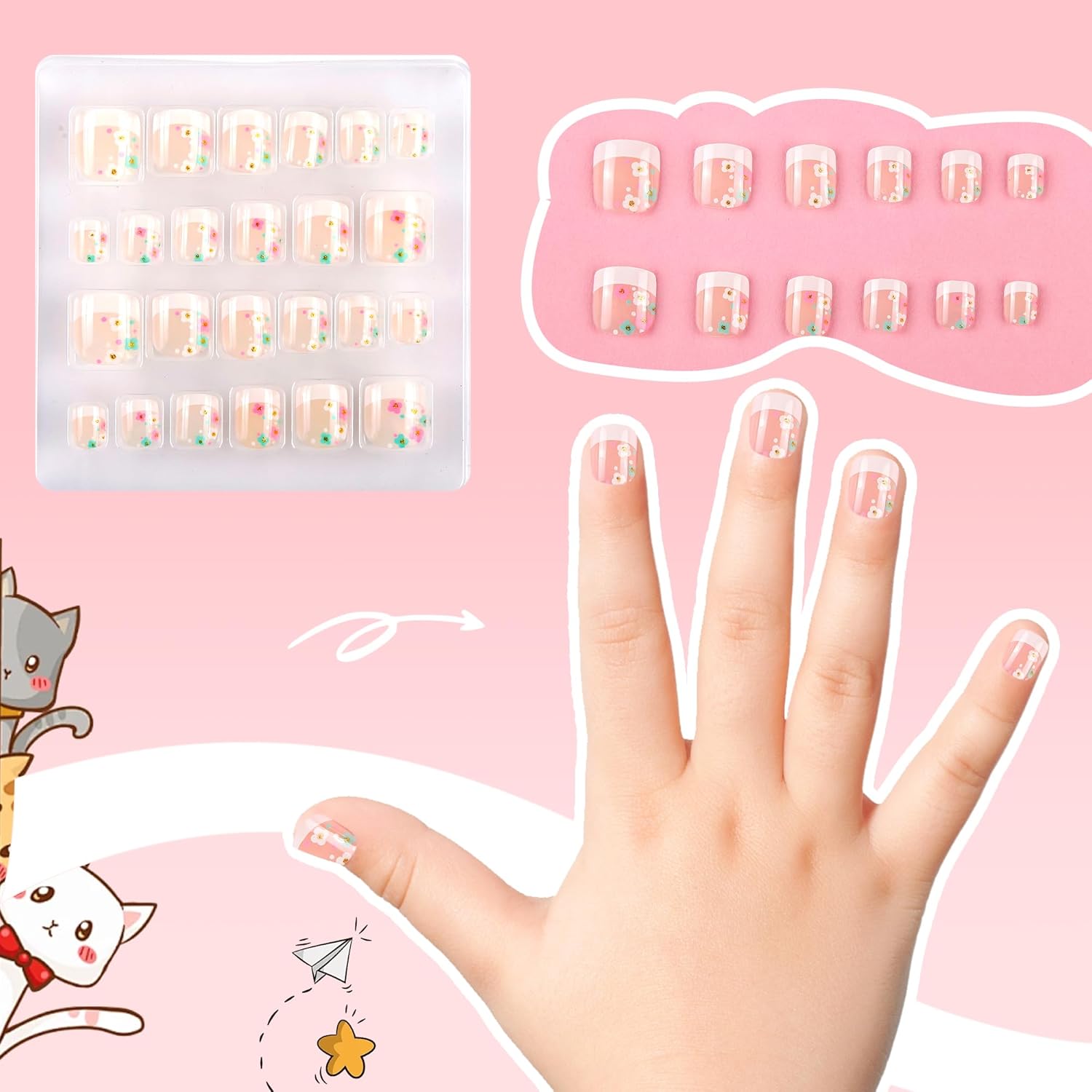 Amazon.com: Kawyehu Kids Press on Nails Children Fake Nails Artificial ...