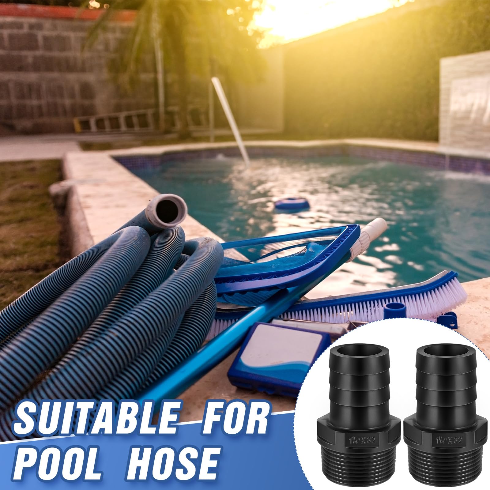 Snapklik.com : 2 Pieces Pool PVC Fittings 1-1/4" Adapter Barbed Hose ...