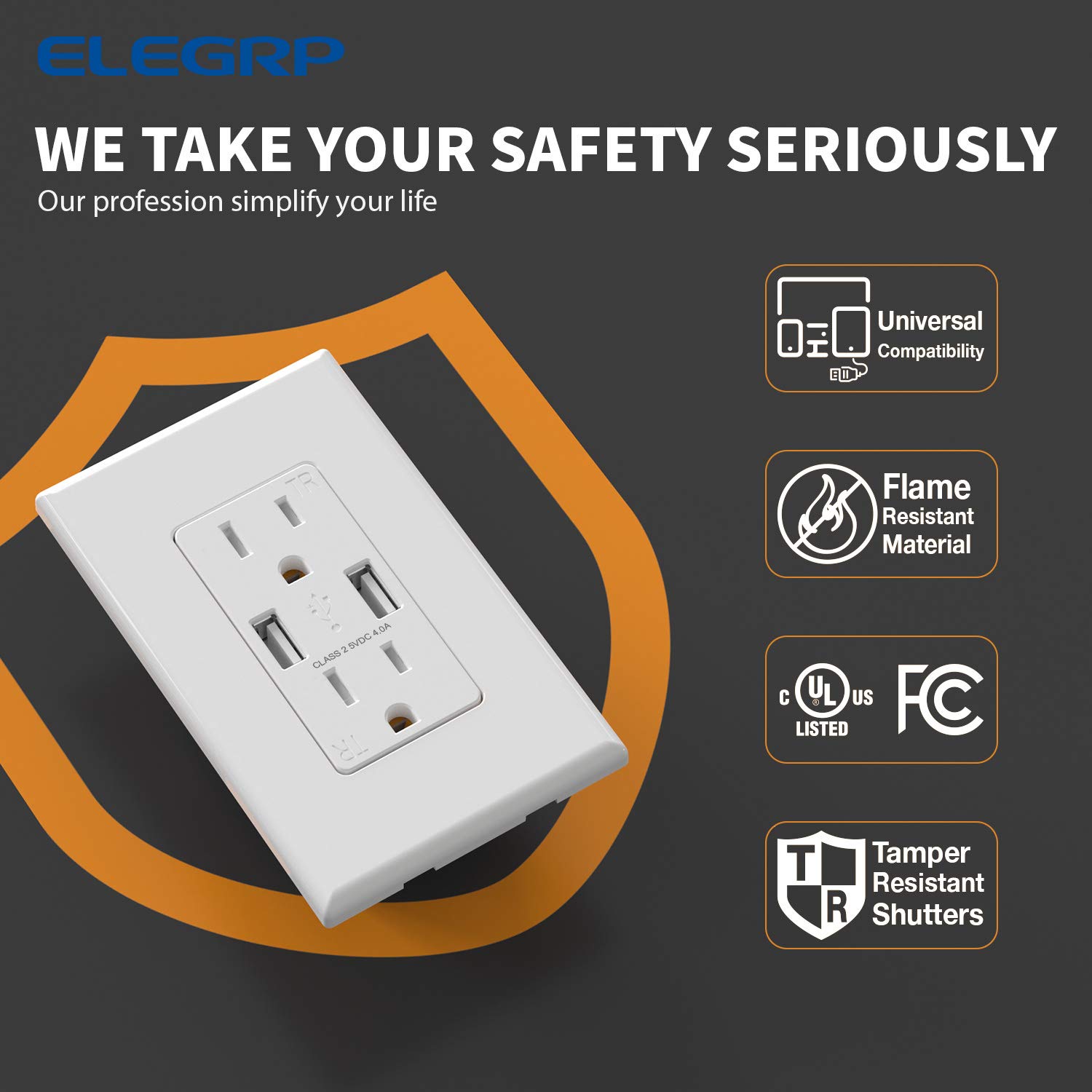 Buy ELEGRP USB Wall Outlet Receptacles, Dual High Speed 4.0 Amp USB ...