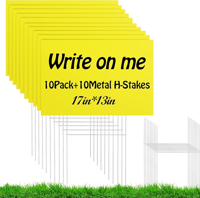 Amazon.com : 10 PACK 17x 13 Inches Yellow Blank Yard Signs - Waterproof ...