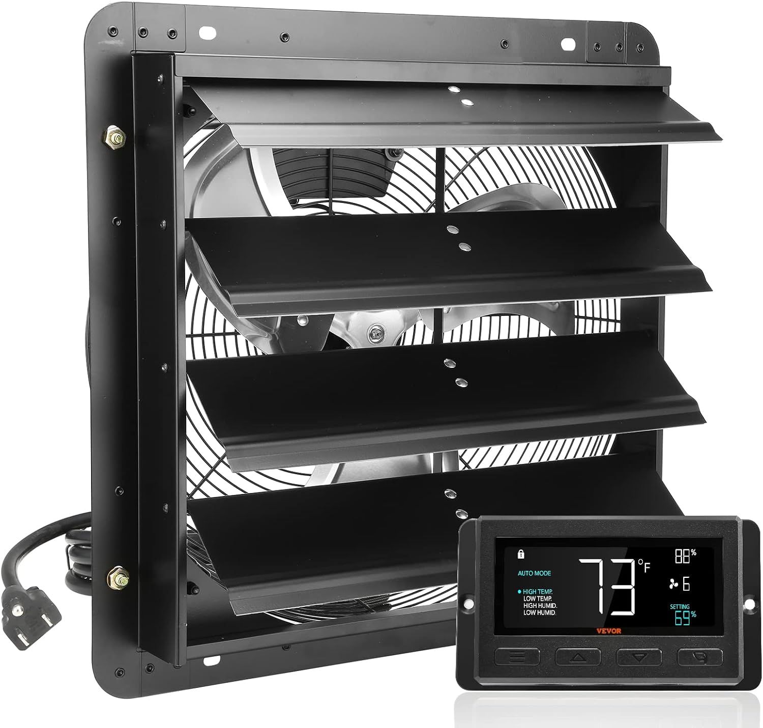 Amazon.com: VEVOR Shutter Exhaust Fan, 16'' with Temperature Humidity ...