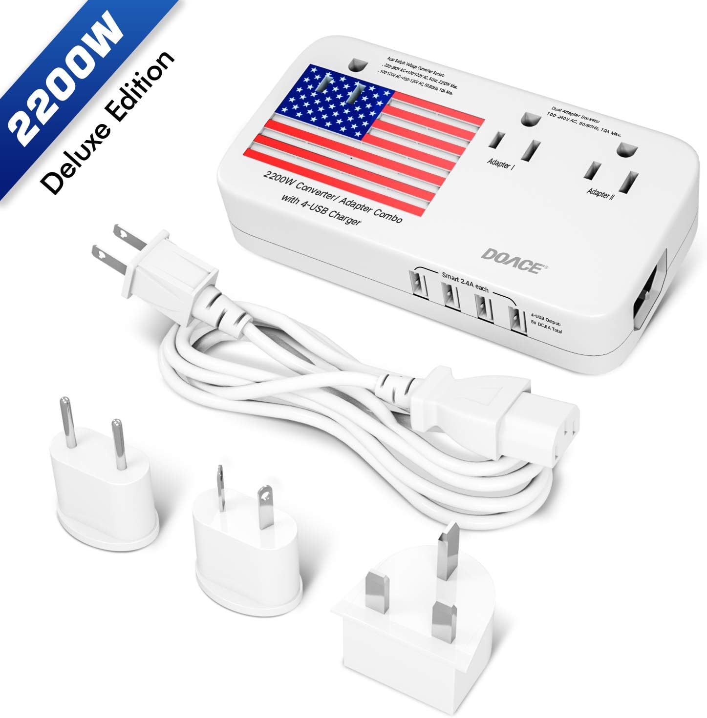 Amazon.com: DOACE Upgraded 2000W Travel Voltage Converter and Adapter ...