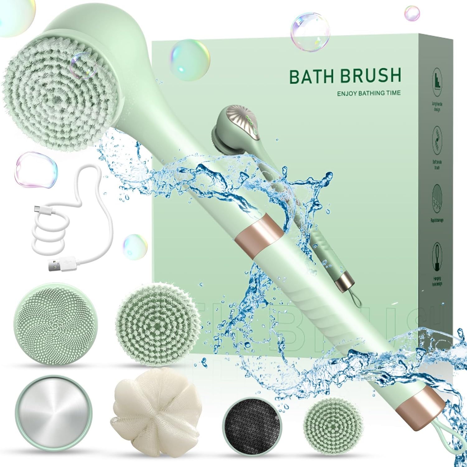 Rechargeable Electric Body Brush With Long Handle - Exfoliating Shower ...