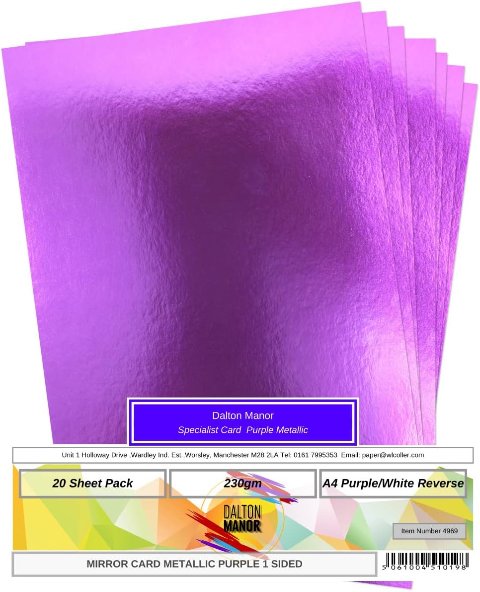 Dalton Manor Purple Metallic Card A4 230gsm Pack 20 : Amazon.co.uk ...