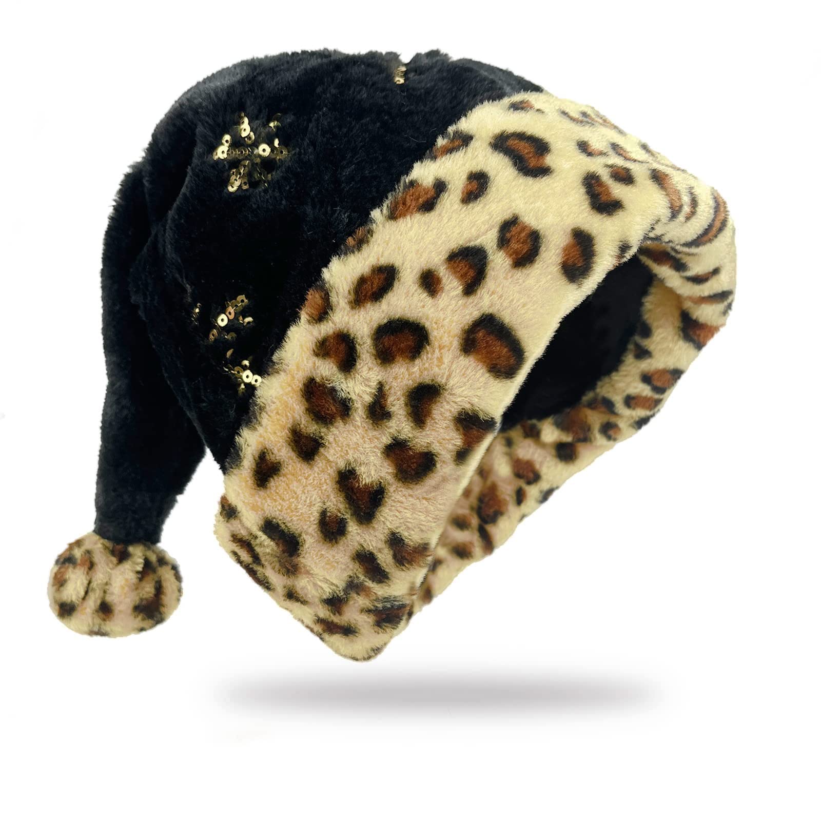 Amazon.com: Wakdiz Black Christmas Santa Hat Leopard Print Santa Hat ...