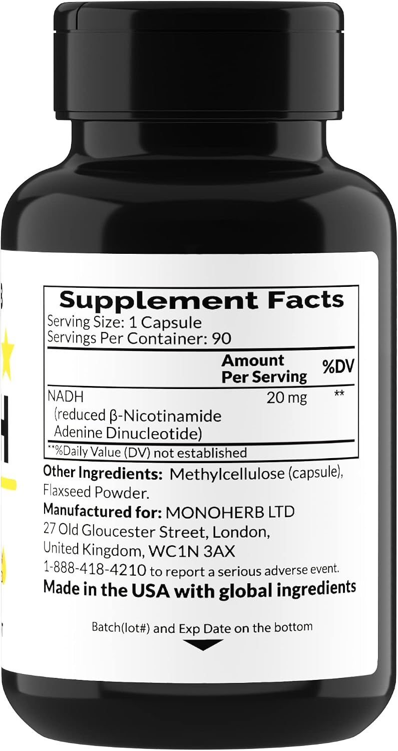 NADH 20 mg – 90 cápsulas vegetarianas – Suplemento reducido de ...