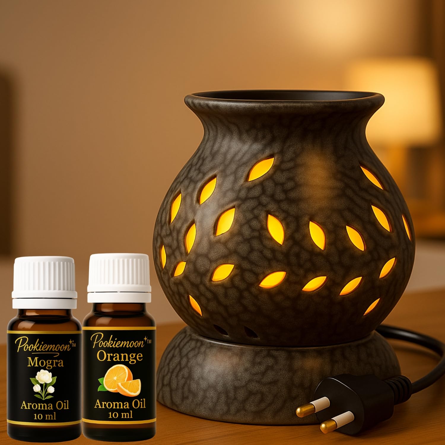 Pookiemoon Handcrafted Ceramic Black Electric Lamp Shaped Aroma ...