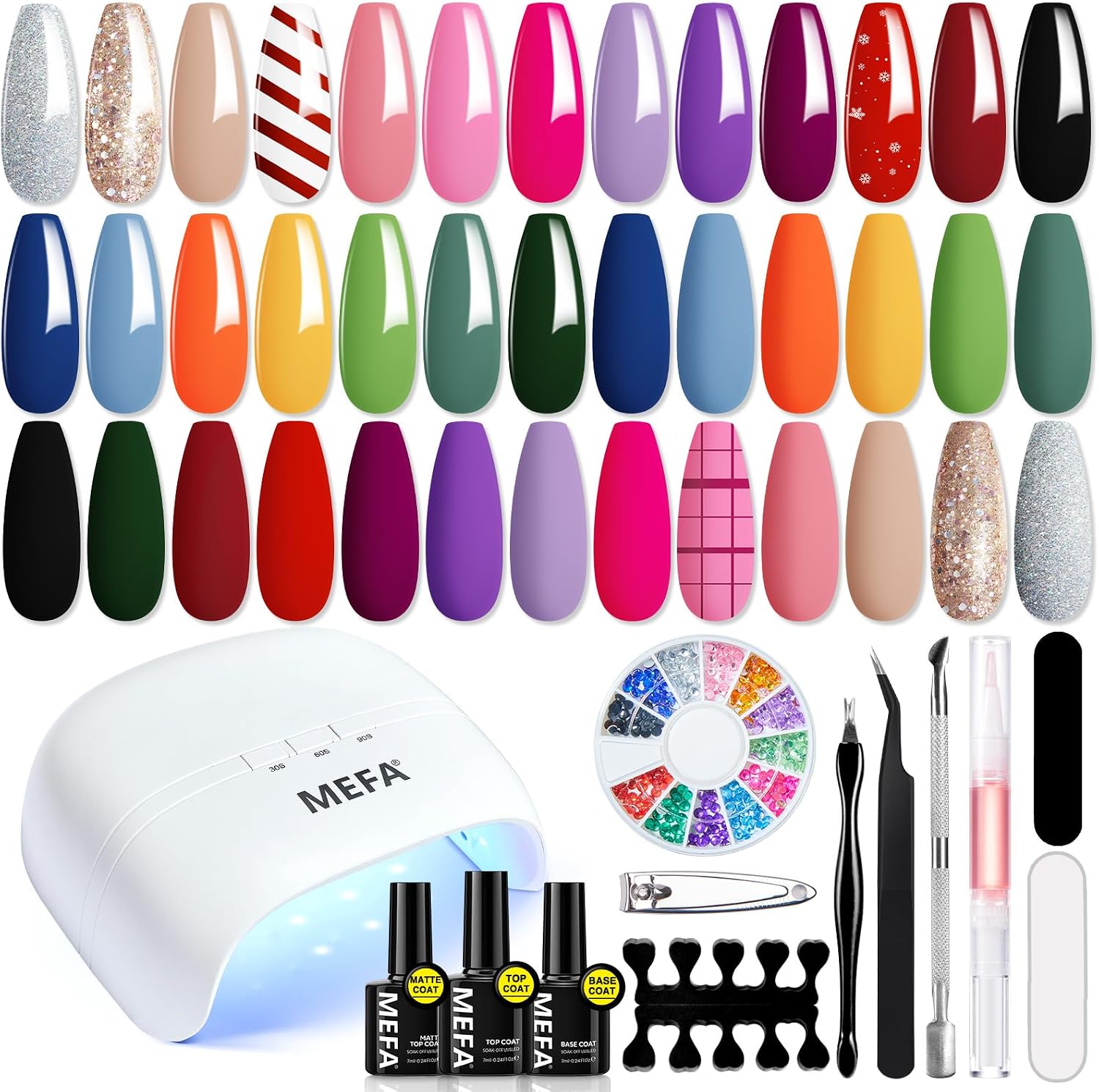 MEFA 34 Pcs Gel Nail Polish Kit with U V Light, 20 Colors Nude Pink Red ...