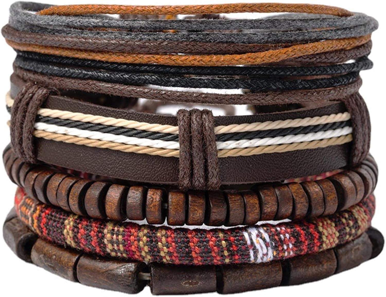 Ticome Multi Layer Cowhide Bracelet,Adjustable Handmade Wood Bead Wax ...