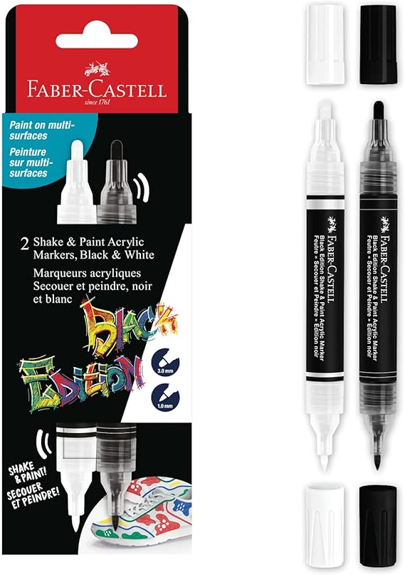 Amazon.com: Faber-Castell Shake & Paint Markers: Black & White - 2 Dual ...
