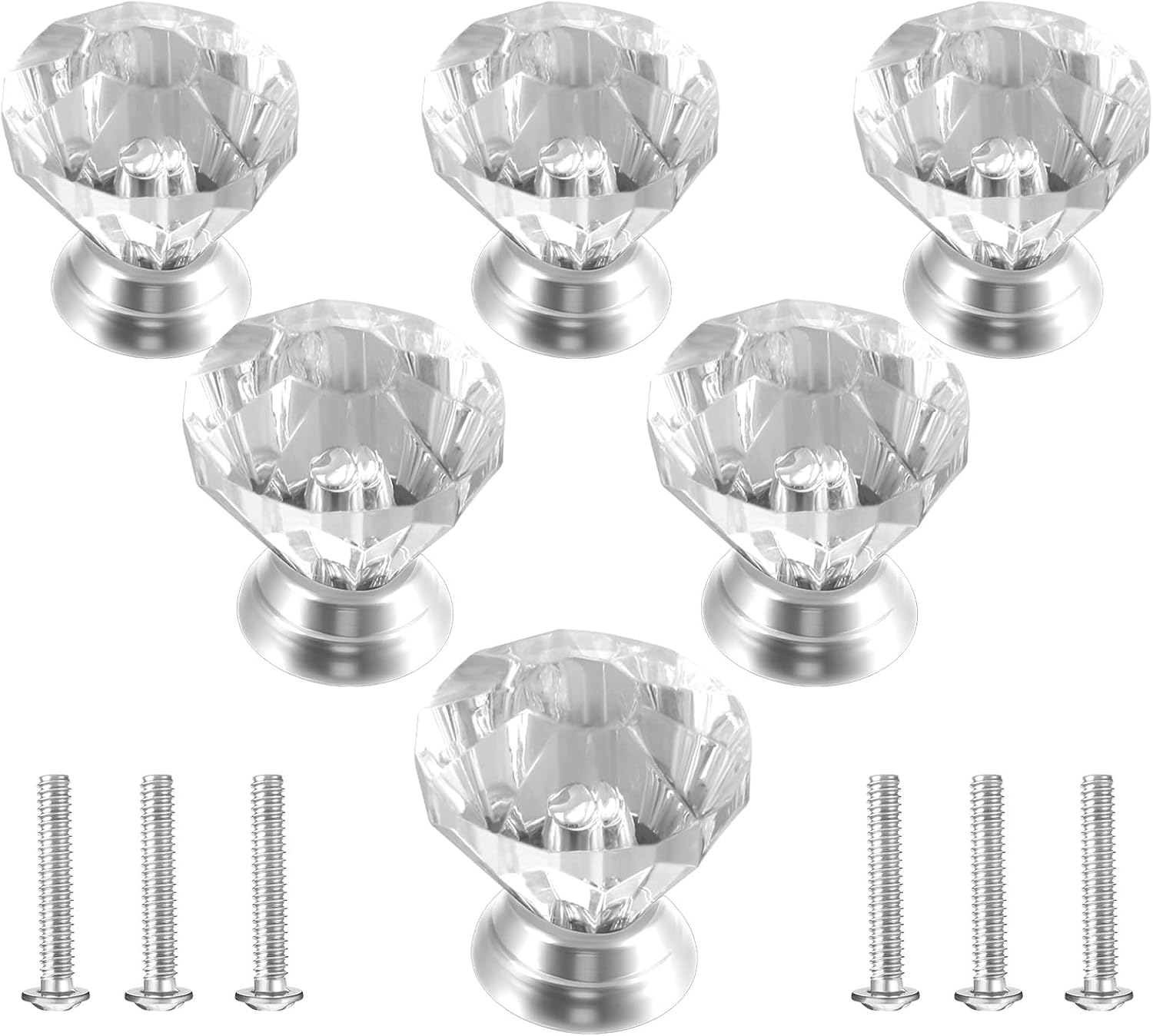 FdcZeyxior 6 PCS Crystal Cabinet Knobs, Crystal Drawer Pulls Clear ...