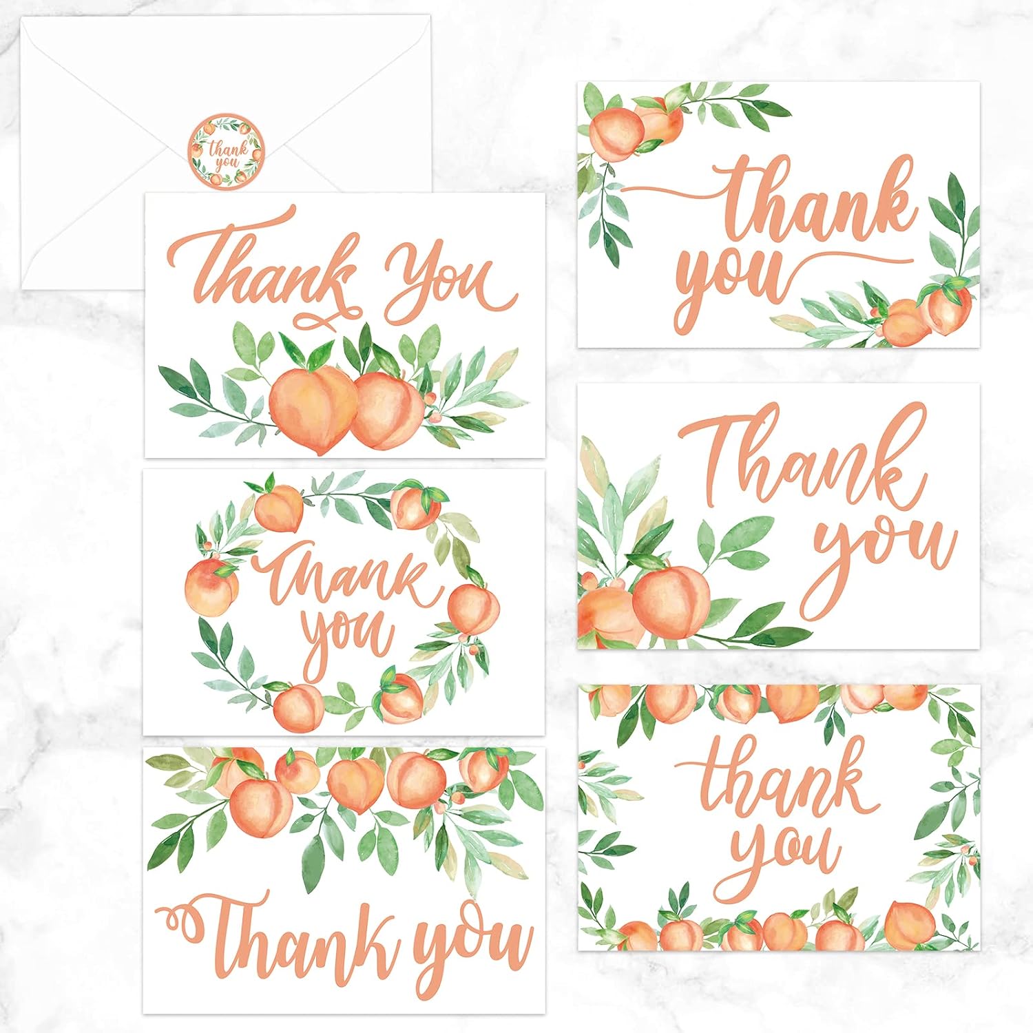 Buy Peach Thank You Cards Summer Fruit Greeting Cards with Adhesive ...