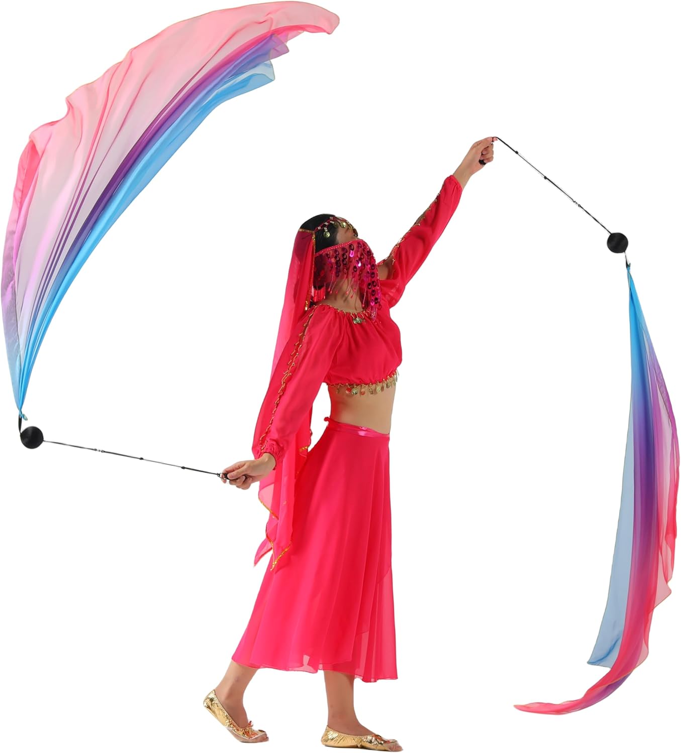 Amazon.com: MUNAFIE Elegant Silk Veil Scarf with Poi Ball Silk Poi ...