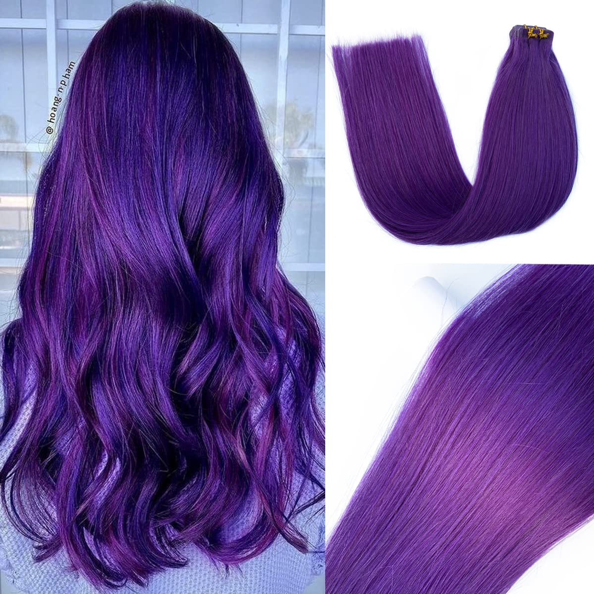Amazon.com : Tape in Hair Extensions Purple Remy Human Hair Silky ...