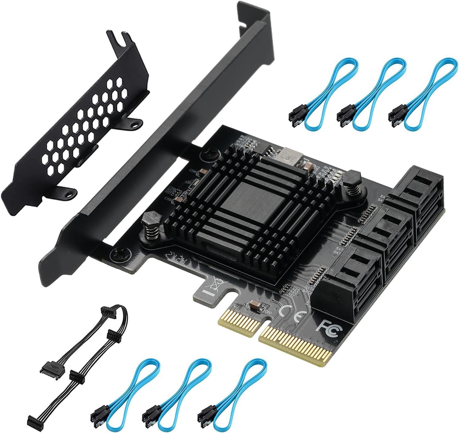 YUNKOZAND PCIE 4X SATA Card 6 Ports With Cables and Low Profile Bracket ...