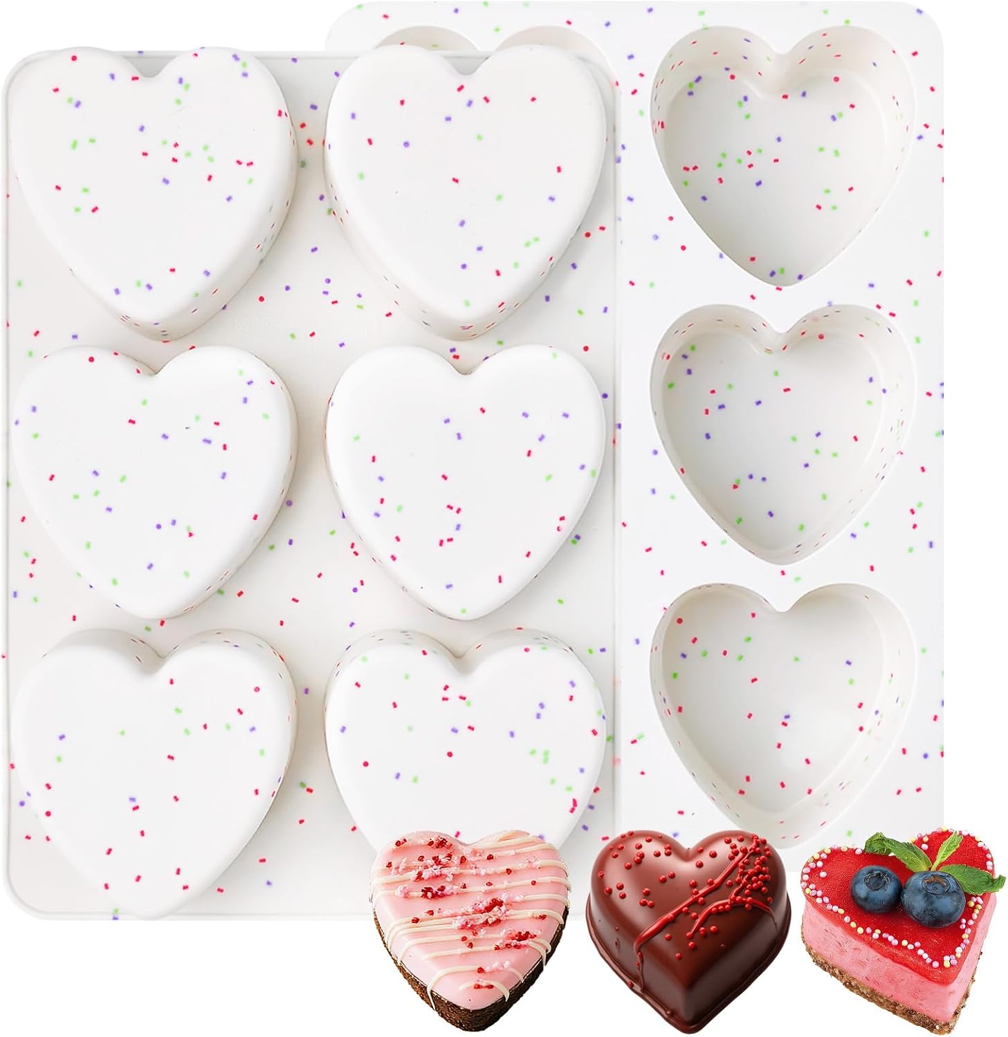 Amazon.com: Heart Chocolate Molds Silicone 2 Pcs Heart Shaped Muffin ...