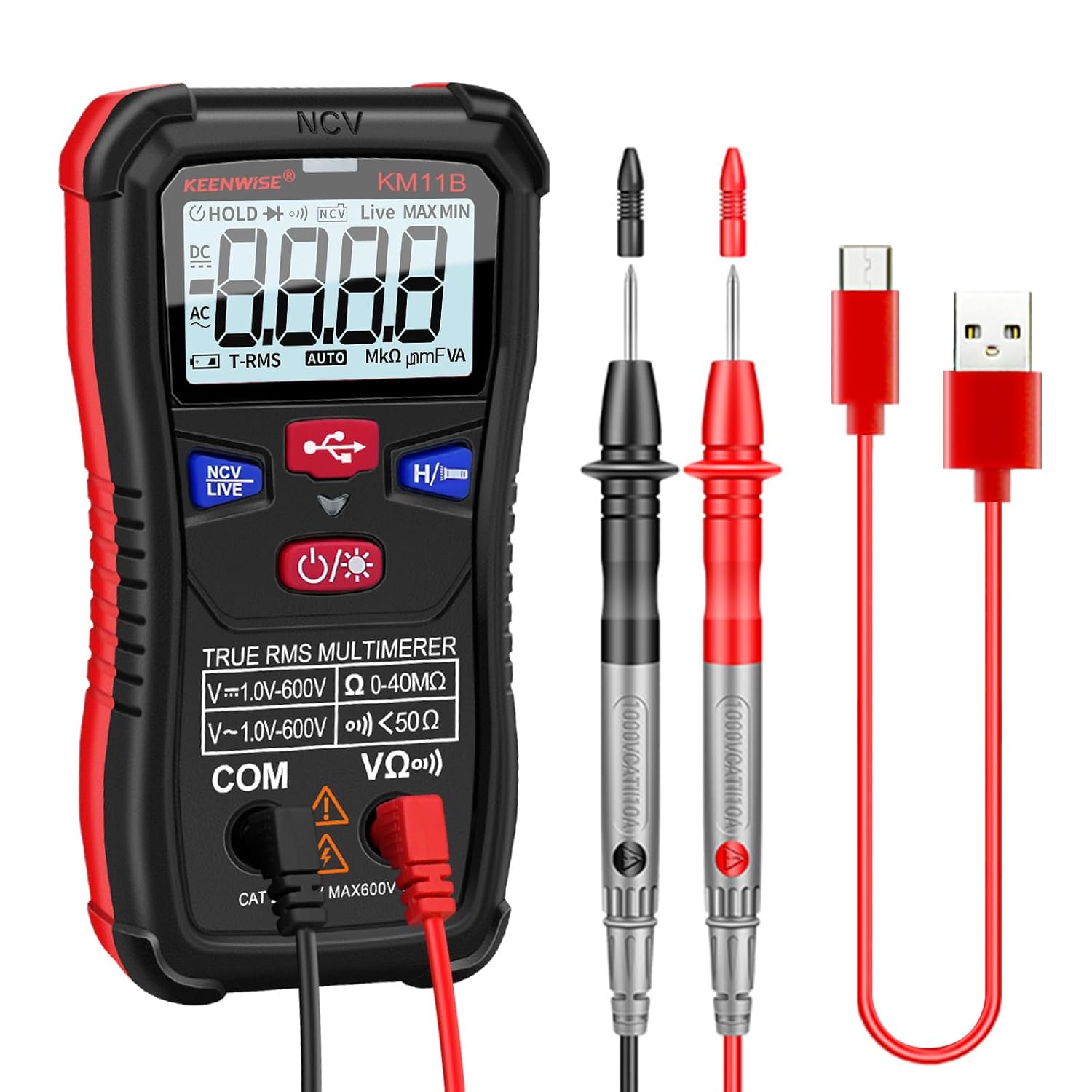 KeenWise Rechargeable Digital Multimeter Tester, 4000 Counts, Smart ...