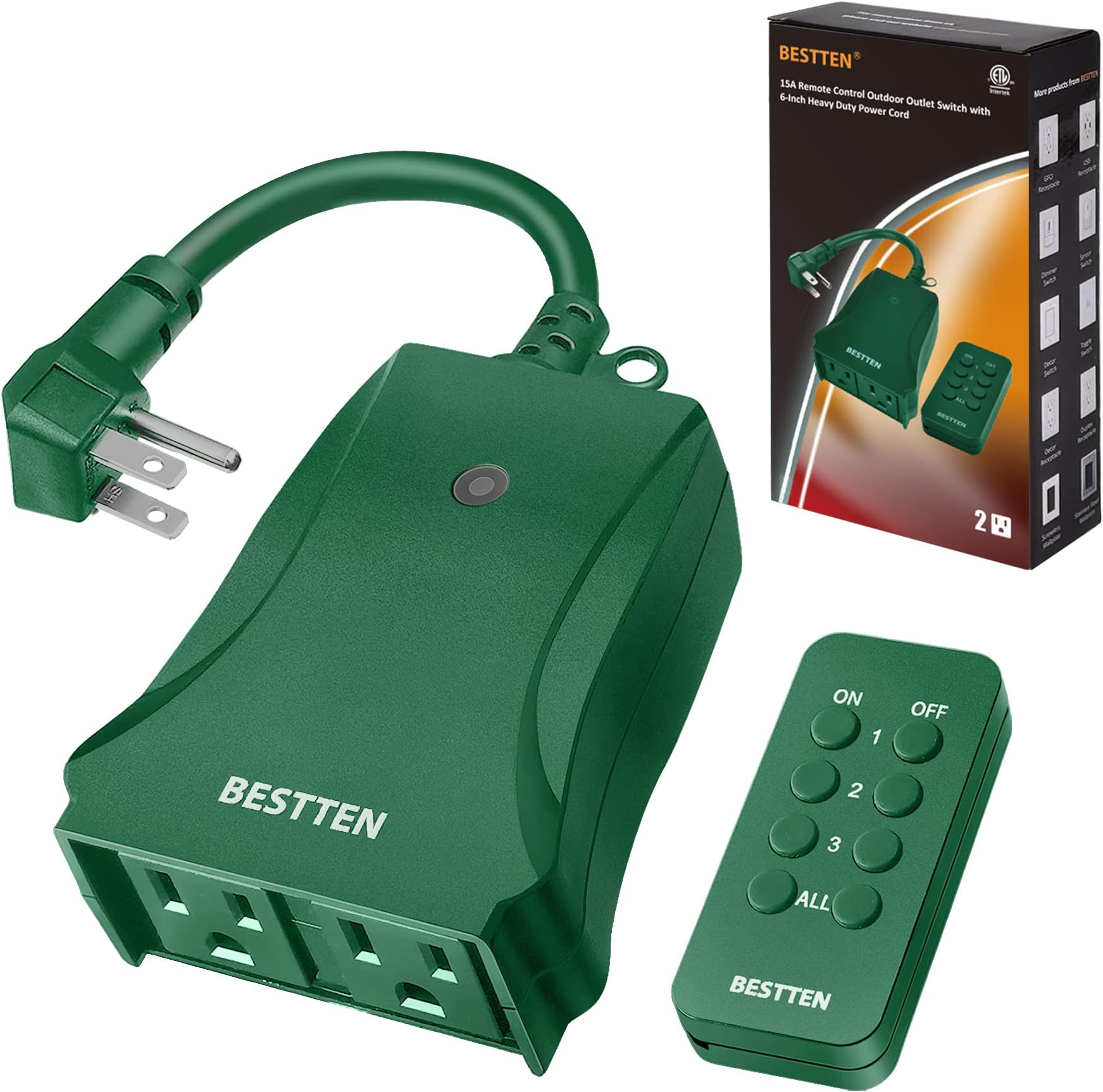 Amazon.com: BESTTEN Outdoor Indoor Remote Control Outlet, Wireless ...
