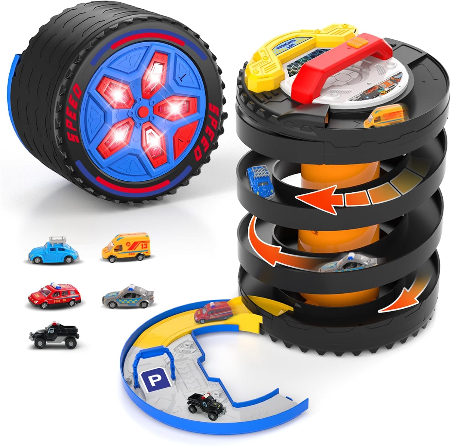 VATOS Toy Car Race Track Set, 2-in-1 Foldable Tire Toy Racing Tracks ...
