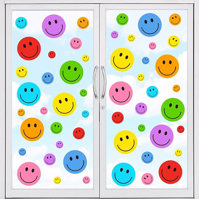 Amazon.com: Whaline 9 Sheet Back to School Smile Face Window Clings ...