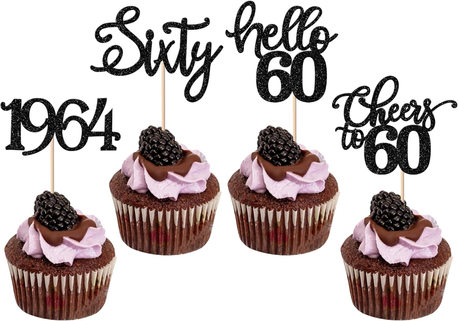 Amazon.com: 24 Pack 60th Birthday Cupcake Toppers Glitter Sixty Since ...