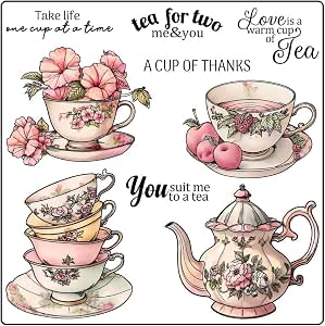 Amazon.com : Vintage Tea Set Clear Stamps Teapot Cups DIY Scrapbooking ...