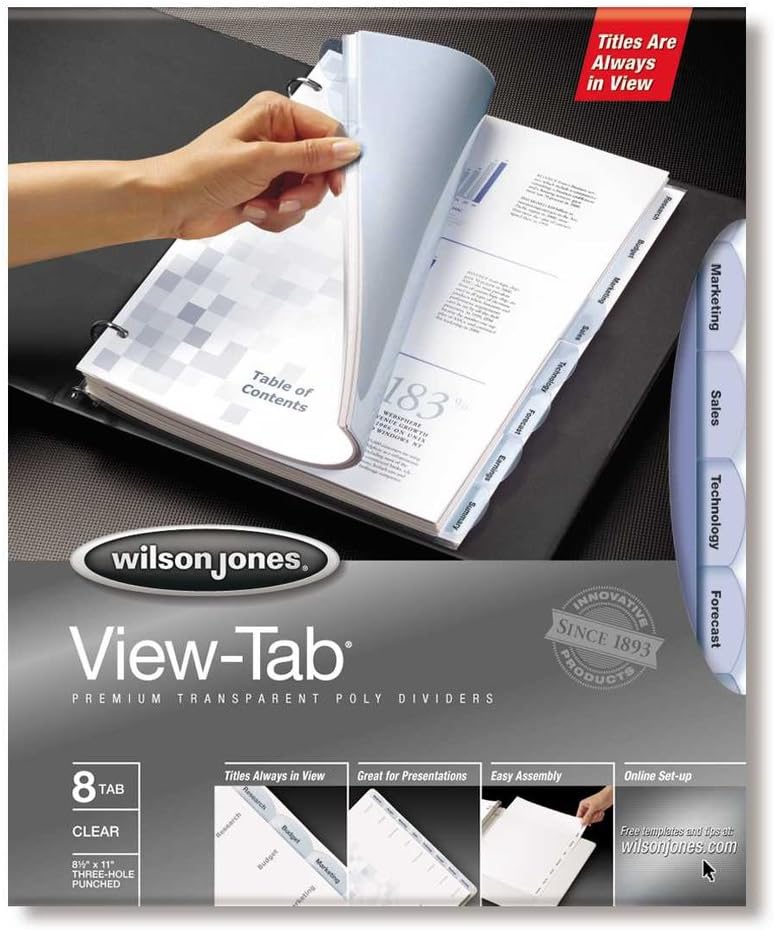 Wilson Jones Dividers, View-Tab, Transparent, Clear Square Tabs, 8-Tab ...