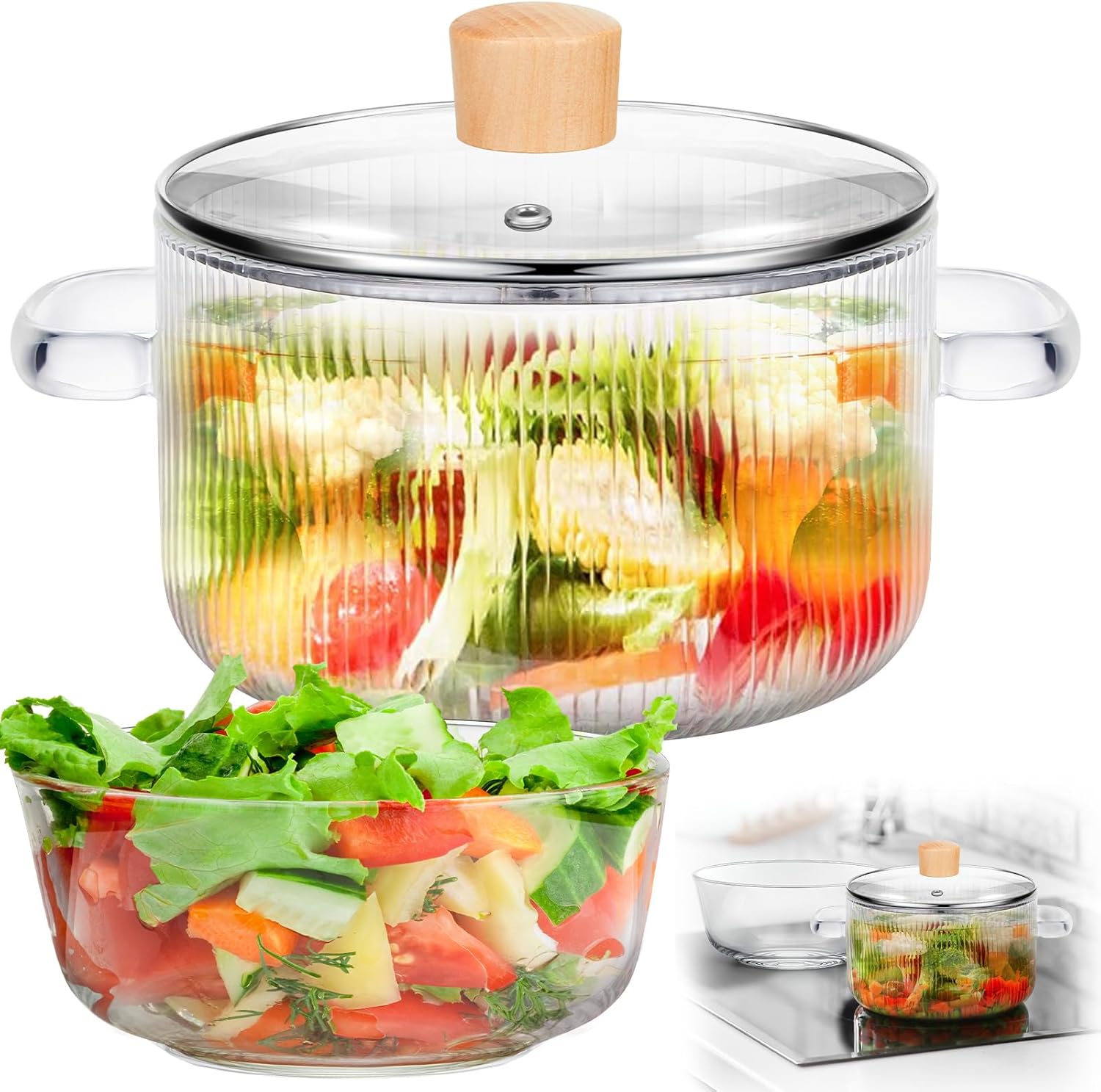 Amazon.com: Hushee 2 Pcs Glass Pot for Cooking with Lid 57 oz and ...
