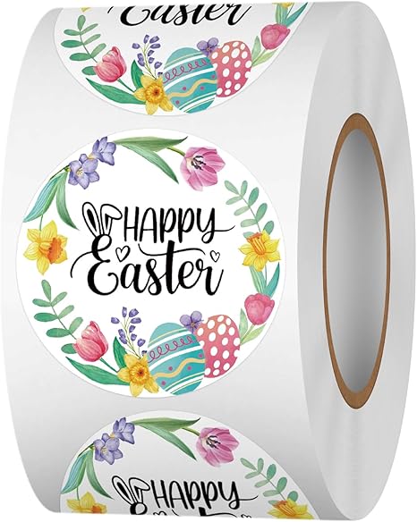 Amazon.com: Acetiamin Happy Easter Sticker Rolls, 1.5 Inches 500 PCS ...
