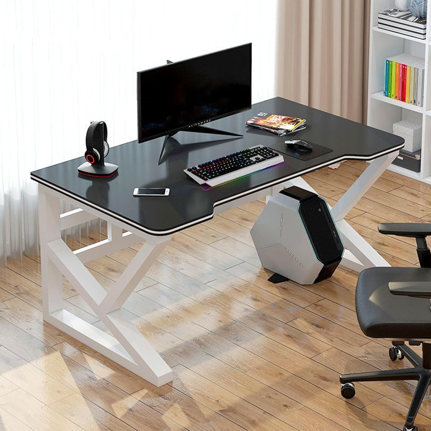 PC Laptop Table Gaming Desk Computer Desk with with Headphone Hook and ...