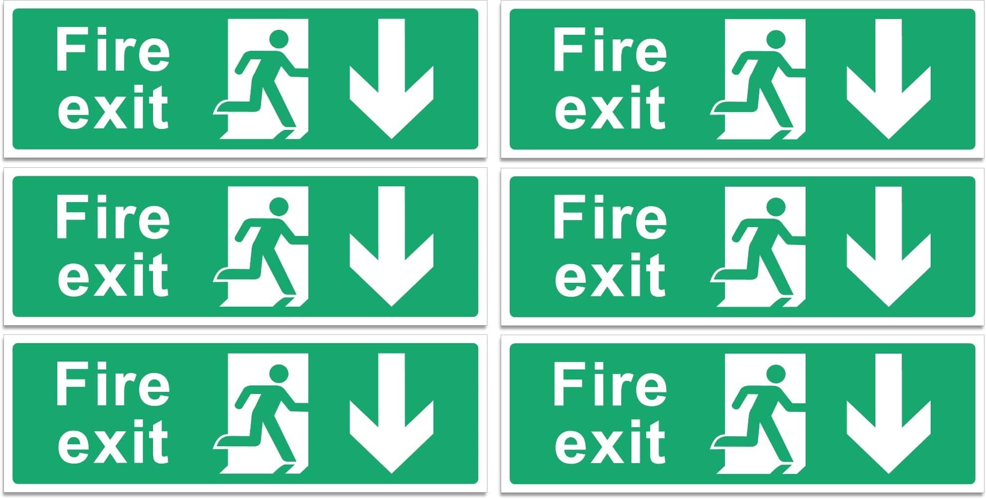 RubiGo 1/2/4/6 Pack Fire Exit Sign (Right Arrow) Self Adhesive 30 X ...