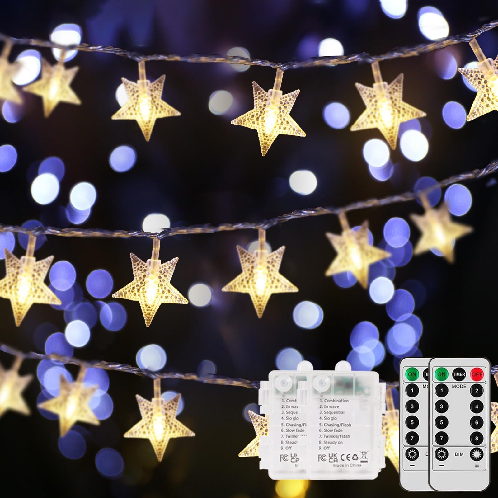 Amazon.com: Star String Lights 59 Ft 100 LED Fairy Lights Plug in with ...
