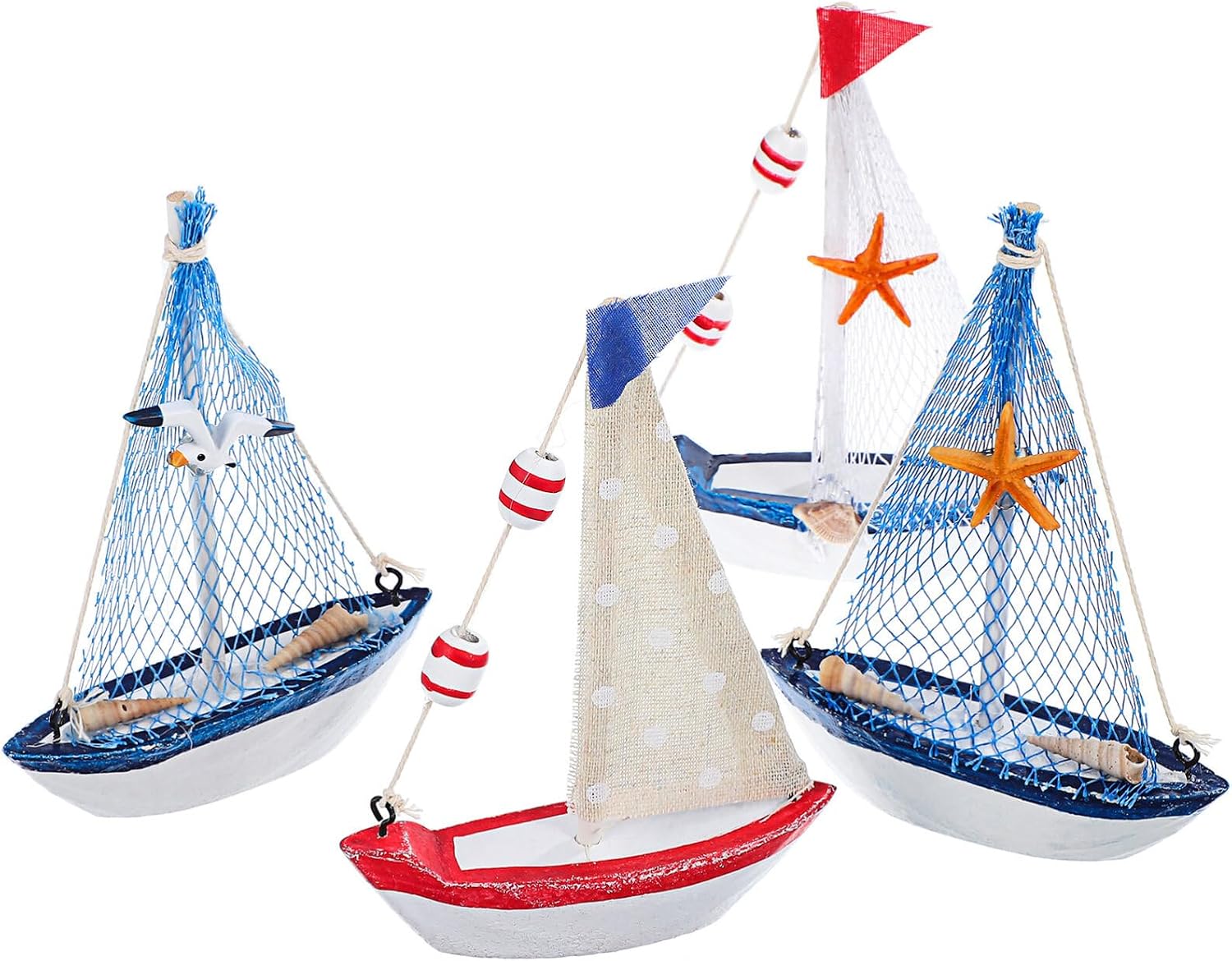 Amazon.com: NUOBESTY Mini Wooden Sailboat Decor 4Pcs Set Nautical Model ...
