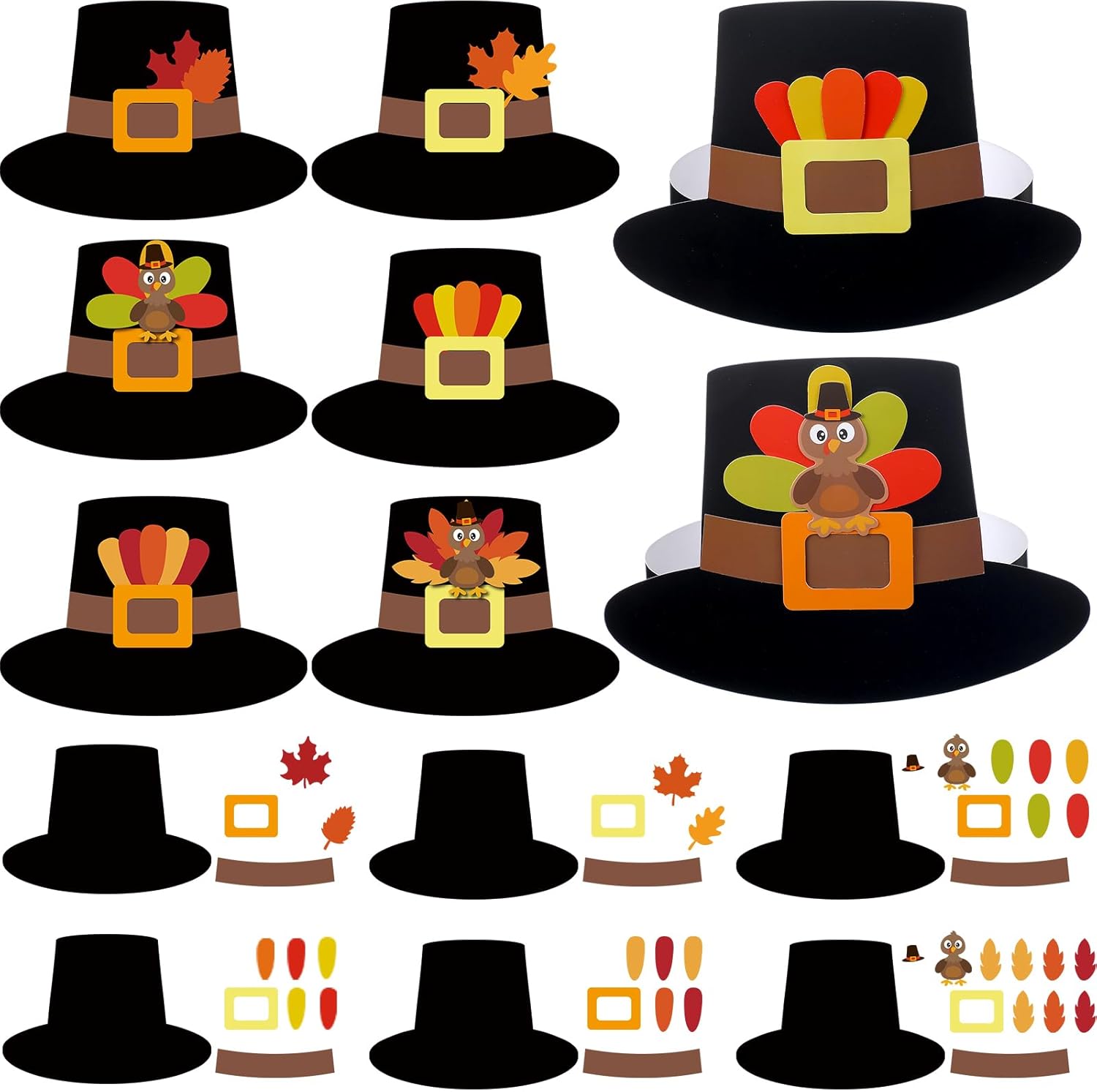 Amazon.com: Jenaai 24 Pcs Pilgrim Hat Craft Kit with Turkey Decoration ...