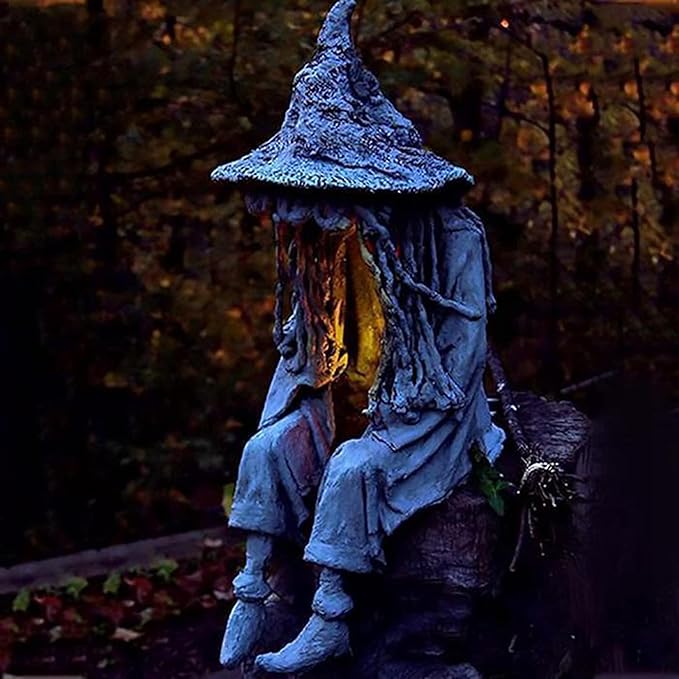 Amazon.com: Solar Witch Figurine Light Outdoor Decorations Spooky ...
