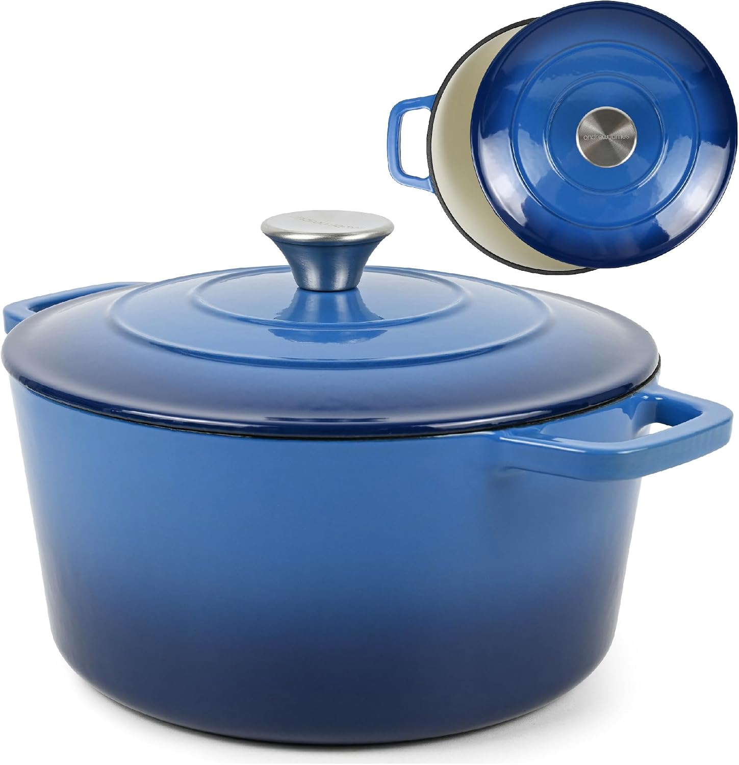 ANDREW JAMES Cast Iron 5L Round Casserole Dish with Lid – Enamel Coated ...