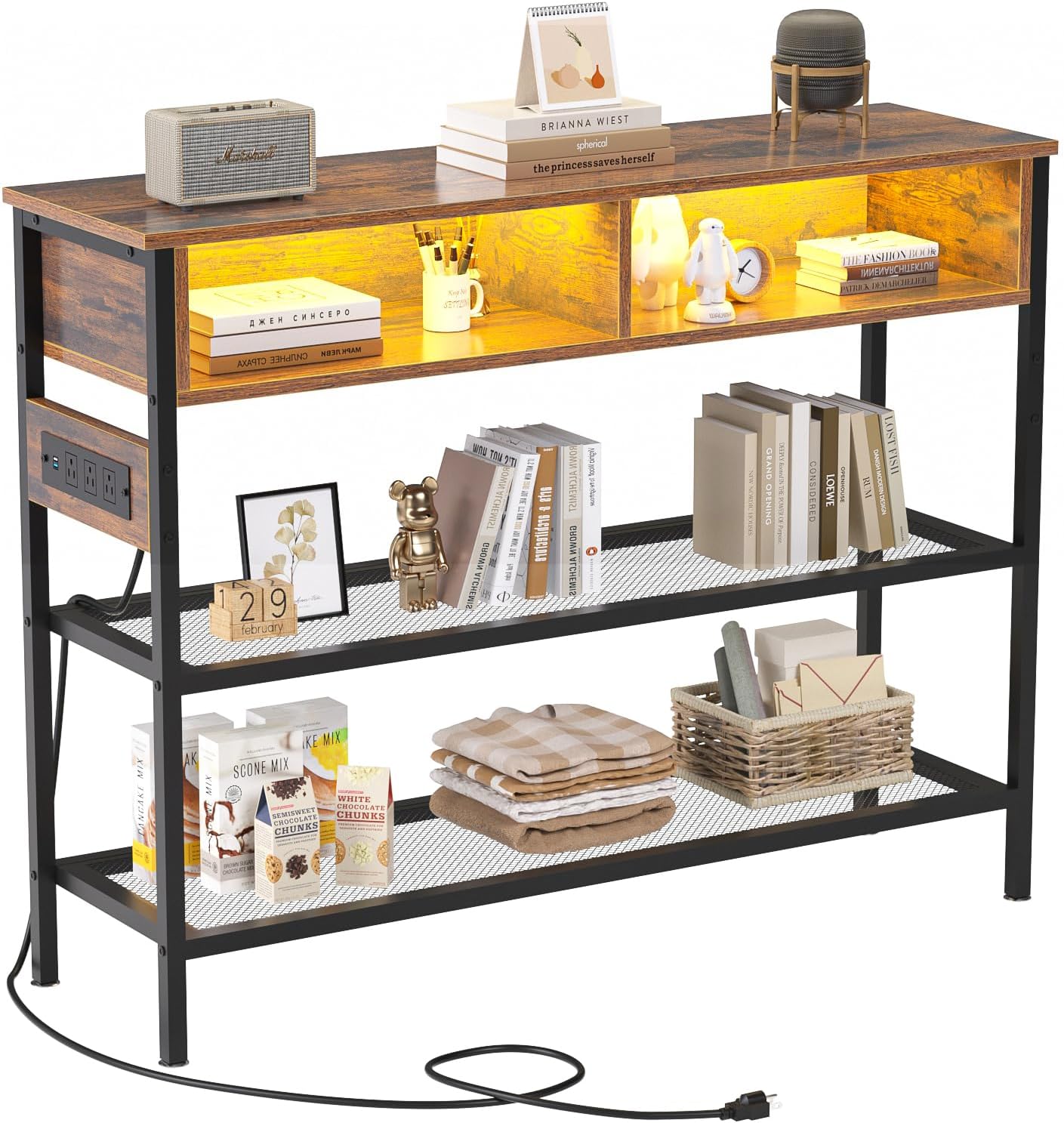 Amazon.com: IRONCK Entryway Table with Power Outlet and LED Light ...