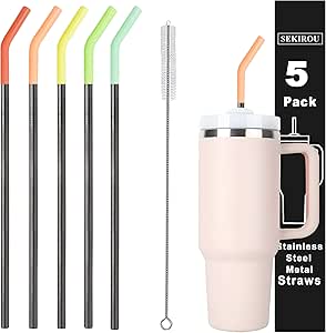 5PCS Stainless Steel Reusable Straws with Silicone Tips and Cleaning ...