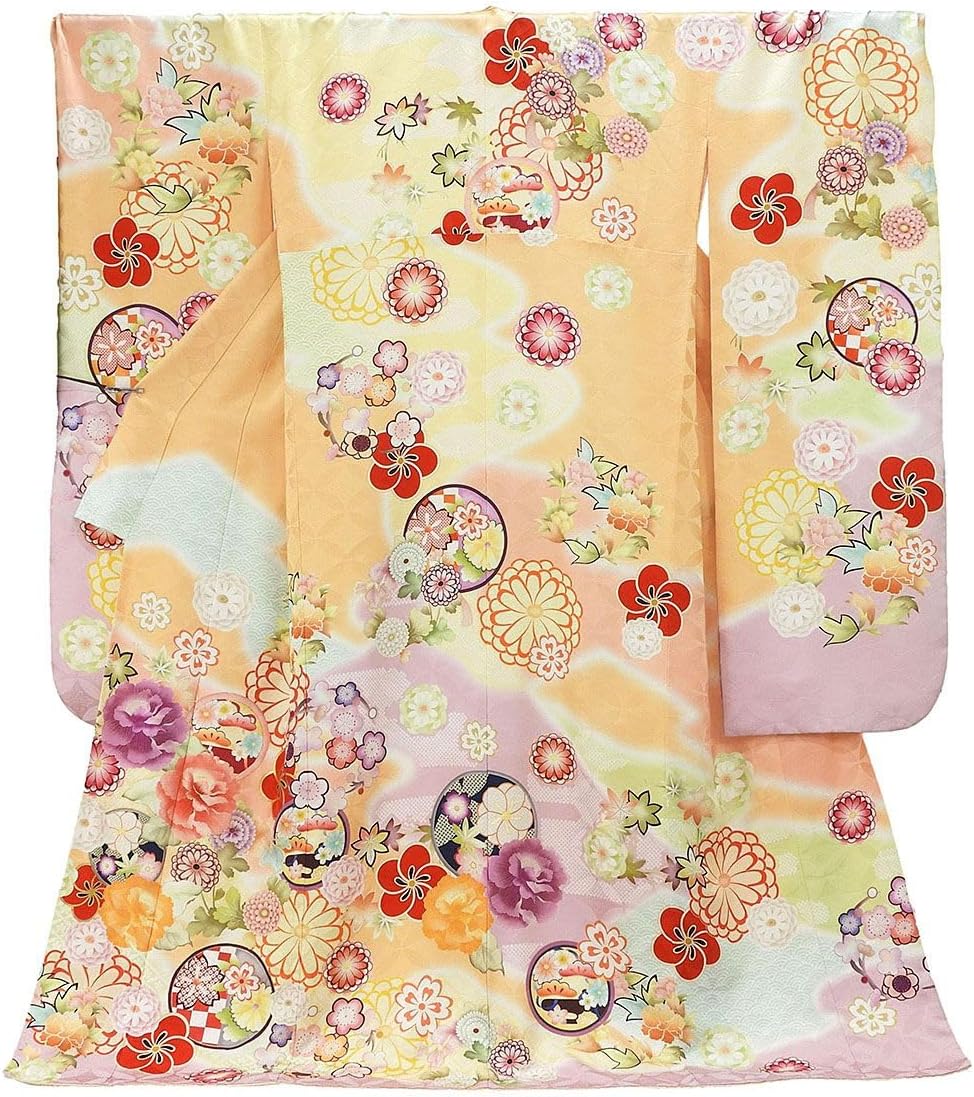 Amazon | [きもの翔鶴] 振袖 正絹 吉祥四季花模様 身丈174.5cm 裄丈73cm 振袖 リサイクル 着物 e0968 | 着物 通販