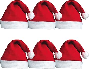 REDSTAR FANCY DRESS Pack of 6 Red Santa Hats with Bobble - Father ...