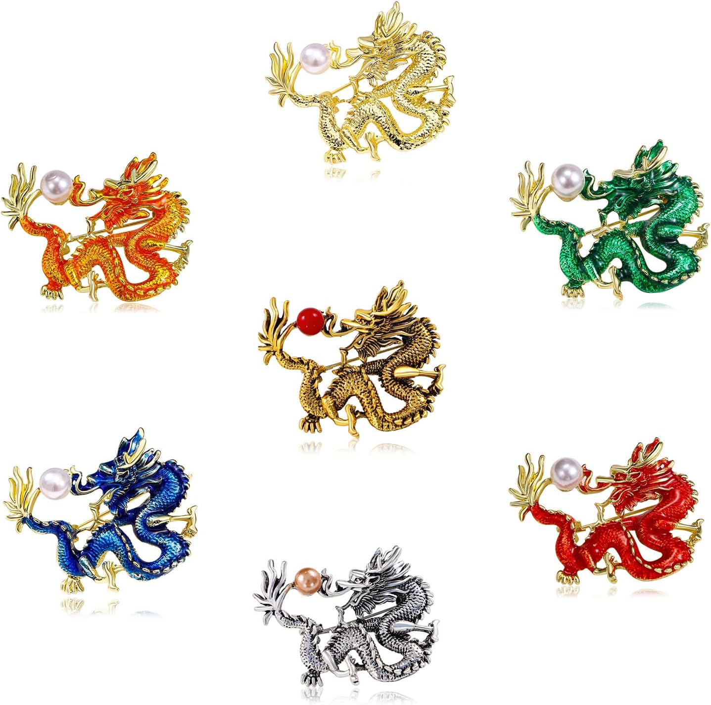 Amazon.com: Ucubwfu 7pcs Dragon Brooch,Dragon Enamel Pin for Suit ...