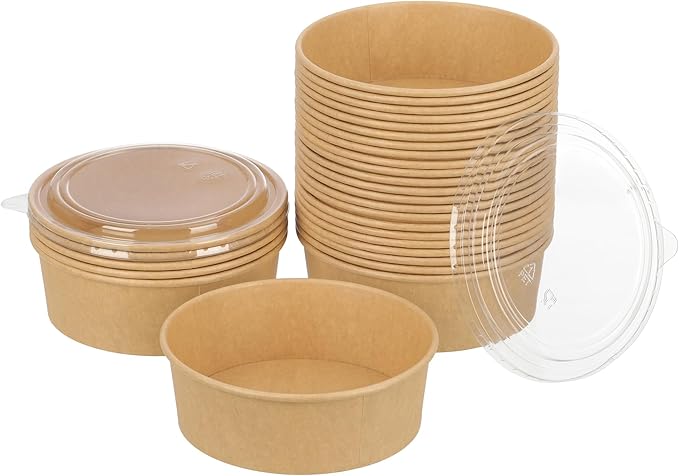 Amazon.com: GHEIR 100 Pack 38 oz Disposable Bowls with Lids, Kraft ...