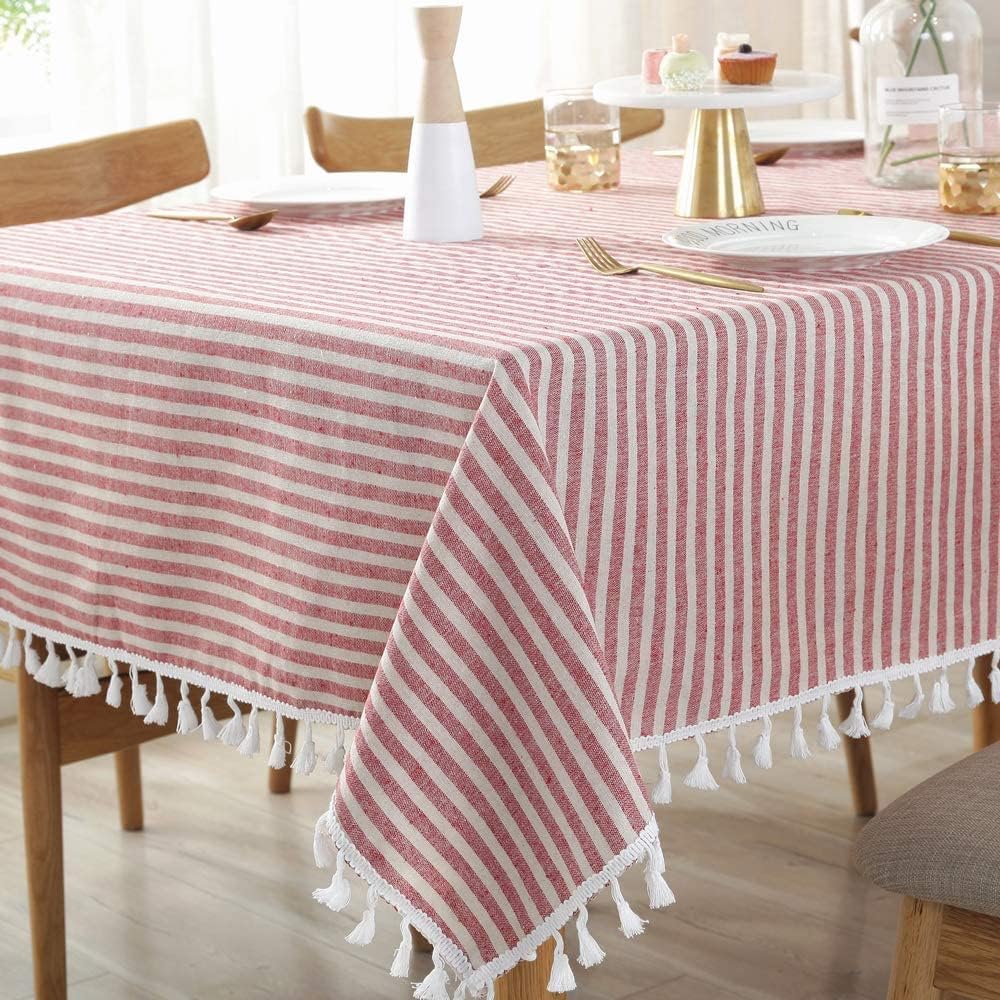 Amazon.com: TruDelve Cotton Linen Tablecloth Red and White Striped ...
