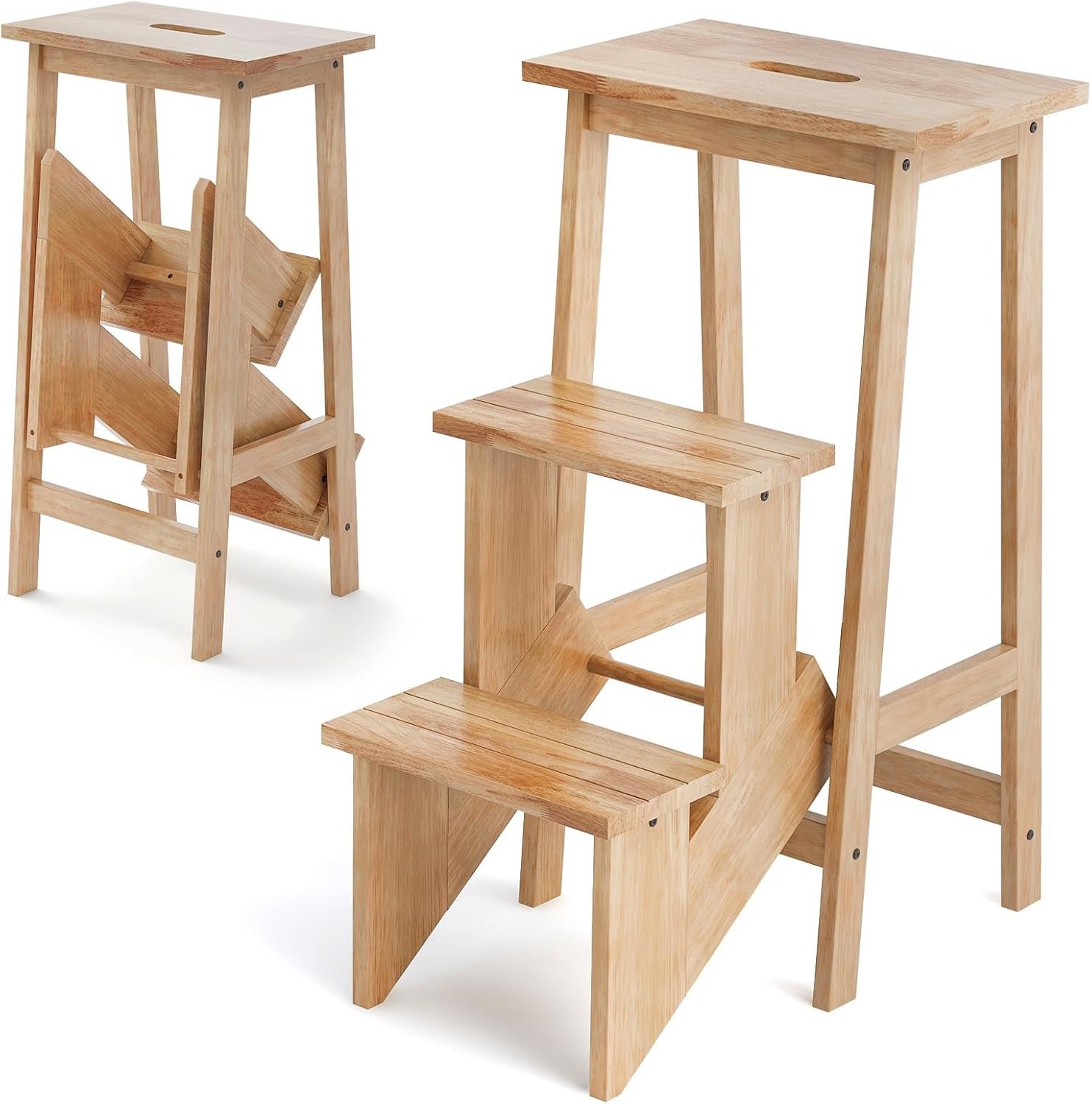 Amazon.com: Costzon Folding 3 Step Stool, 3 in 1 Wooden Step Ladder ...