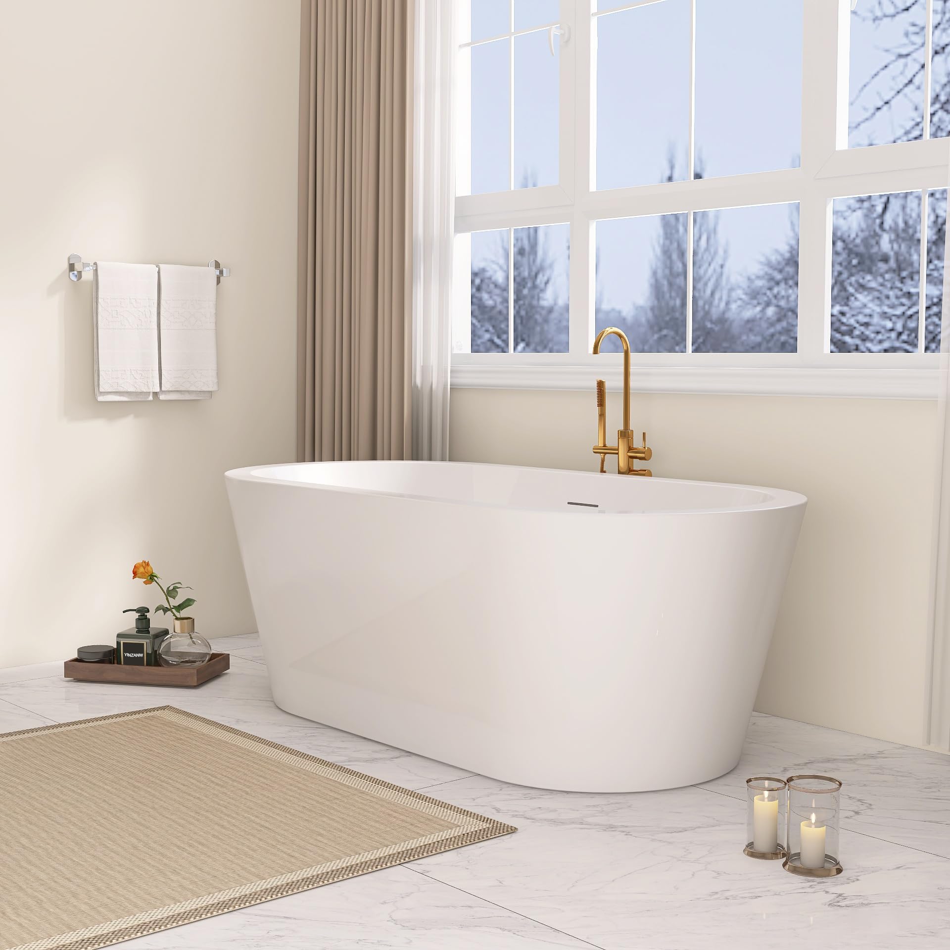 64" Free Standing Bathtub, Acrylic Soaker Tub for SPA 55 Gallons, Ice ...