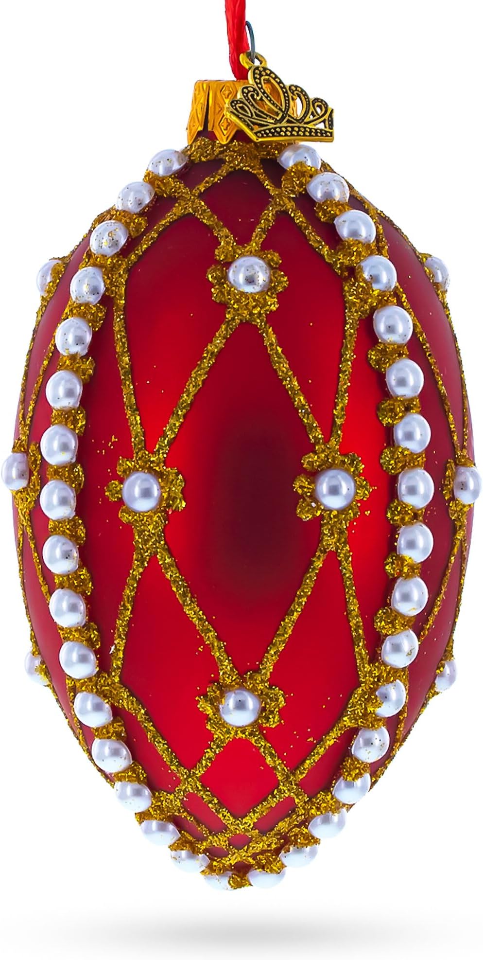 Amazon.com: Ruby Jewels on Glossy Red Glass Egg Ornament 4 Inches ...